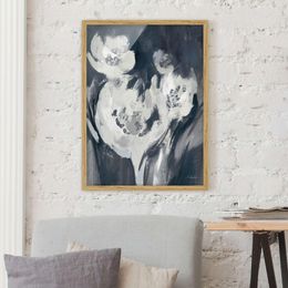 Bilderwelten Bild mit Rahmen Blumen schwarz weiss modern inkl. Rahmung - Nachtbl&uuml;ten - Deko Wohnzimmer Schlafzimmer