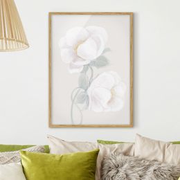 Bilderwelten Bild mit Rahmen Blumen beige Landhaus inkl. Rahmung - Eine Zeichnung zarter Bl&uuml;ten - Deko Wohnzimmer Schlafzimmer