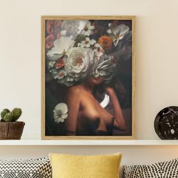 Bilderwelten Bild mit Rahmen Blumen braun Vintage inkl. Rahmung - Erotische Blumen - Erotik Wohnzimmer Schlafzimmer