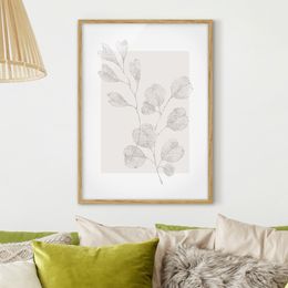 Bilderwelten Bild mit Rahmen originell beige Tropisch inkl. Rahmung - Punkte werden zu Zweigen - Pflanzen Wohnzimmer Schlafzimmer