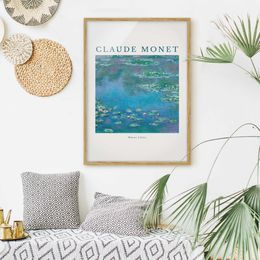 Bilderwelten Bild mit Rahmen Blumen blau modern inkl. Rahmung - Claude Monet - Seerosen in Blau - Deko Wohnzimmer Schlafzimmer