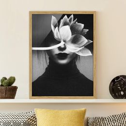Bilderwelten Bild mit Rahmen originell schwarz weiss modern inkl. Rahmung - Fototexperiment Lotus - Deko Wohnzimmer Schlafzimmer