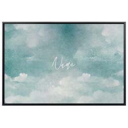 Leinwandbild - Wolkenhimmel T&uuml;rkis mit Wunschname - originell modern Aquarell blau Himmel XXL Kinderzimmer Baby M&auml;dchen Jungen