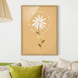 Bilderwelten Bild mit Rahmen Blumen gelb modern inkl. Rahmung - Do what makes you happy with Flower - Spr&uuml;che Wohnzimmer Schlafzimmer