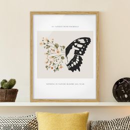 Bilderwelten Bild mit Rahmen Blumen beige Pop Art inkl. Rahmung - Self Love - Be patient with yourself - Schmetterlinge Jugendzimmer