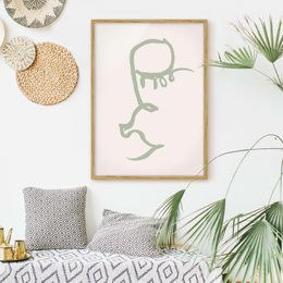 Bilderwelten Bild mit Rahmen originell gr&uuml;n Line Art inkl. Rahmung - Gesicht in zartem Gr&uuml;n - Deko Wohnzimmer Schlafzimmer