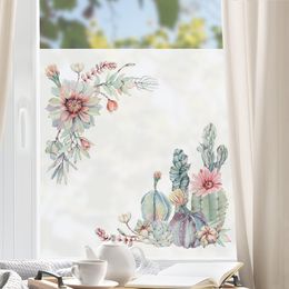 Bilderwelten Fensterfolie Blumen Tropisch Aquarell bunt - Aquarell Kaktus Bl&uuml;te Ornament - Pflanzen Wohnzimmer Schlafzimmer K&uuml;che
