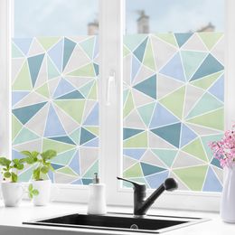 Bilderwelten Fensterfolie Fensterhaftfolie Abstrakt Fliesenoptik gr&uuml;n - Geometrische Dreiecke T&uuml;rkis Gr&uuml;n - Deko Wohnzimmer Schlafzimmer K&uuml;che