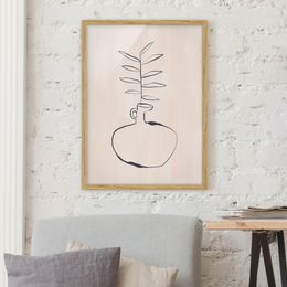 Bilderwelten Bild mit Rahmen originell beige Abstrakt inkl. Rahmung - Tuschezeichnung Blumenvase - Deko Wohnzimmer Schlafzimmer