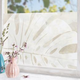Bilderwelten Fensterfolie originell Tropisch Sichtschutz beige - Monstera Silhouette auf Leinen - Pflanzen Wohnzimmer Schlafzimmer K&uuml;che