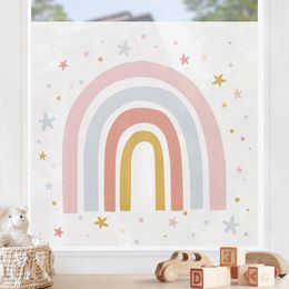 Bilderwelten Fensterfolie Fensterhaftfolie Illustration Sichtschutz pastell - Gro&szlig;er Regenbogen mit Sternen und P&uuml;nktchen - Regenbogen Wohnzimmer Schlafzimmer