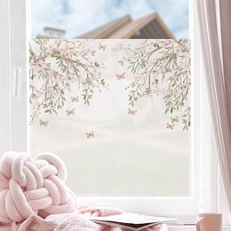 Bilderwelten Fensterfolie Blumen modern Aquarell weiss - Kirschbl&uuml;te im Fl&uuml;gelspiel der Schmetterlinge - Kirschbl&uuml;te Wohnzimmer Schlafzimmer K&uuml;che