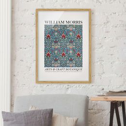 Bilderwelten Bild mit Rahmen Blumen blau Tropisch inkl. Rahmung - William Morris - Snakeheads - Pflanzen Wohnzimmer Schlafzimmer
