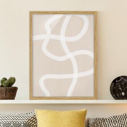 Bilderwelten Bild mit Rahmen originell beige Abstrakt inkl. Rahmung - Wei&szlig;e Serpentinen - Deko Wohnzimmer Schlafzimmer