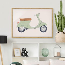 Bilderwelten Bild mit Rahmen Stadt beige Vintage inkl. Rahmung - Vintage Vespa - Italien Wohnzimmer Schlafzimmer