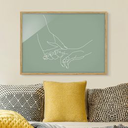 Bilderwelten Bild mit Rahmen Portrait gr&uuml;n Line Art inkl. Rahmung - Z&auml;rtliche H&auml;nde Line Art in Gr&uuml;n - Deko Wohnzimmer Schlafzimmer
