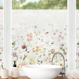 Bilderwelten Fensterfolie Blumen modern Aquarell pastell - Zartes Bl&uuml;tenarrangement - Ranke Wohnzimmer Schlafzimmer K&uuml;che