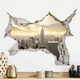 Bilderwelten Wandtattoo Stadt Vintage 3D-Effekt Wandaufkleber - Manhattan Dawn - New York Wohnzimmer Schlafzimmer