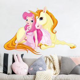 Bilderwelten Wandtattoo Tiere modern selbstklebend Wandaufkleber - Fee mit ihrem Einhorn - Einhorn Kinderzimmer Baby M&auml;dchen Jungen