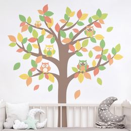 Bilderwelten Wandtattoo Wald modern selbstklebend Wandaufkleber - Herbstlicher Eulenbaum - B&auml;ume Kinderzimmer Baby M&auml;dchen Jungen