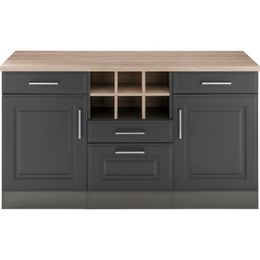 KOCHSTATION Unterschrank &raquo;KS-Stockholm&laquo; 150 cm breit, hochwertige MDF-Fronten mit Fr&auml;sung, viel Stauraum grau MDF