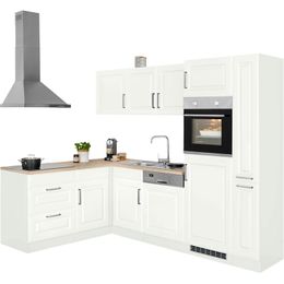 KOCHSTATION Winkelk&uuml;che &raquo;KS-Stockholm&laquo; Stellbreite 260/170 cm, mit hochwertigen MDF Fronten im Landhaus-Stil K&uuml;che: wei&szlig; + Korpus: wei&szlig; +...