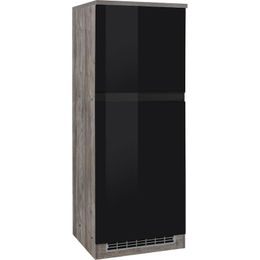 KOCHSTATION K&uuml;hlumbauschrank &raquo;KS-Virginia&laquo; 165 cm hoch, 60 cm breit, Nische f&uuml;r K&uuml;hlschrank: 56/88/55 cm, 2 T&uuml;ren schwarz Hochglanz eiche vintage