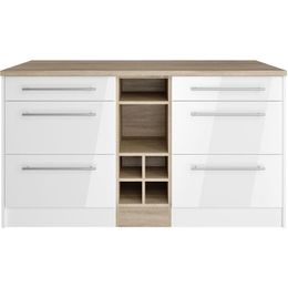 KOCHSTATION K&uuml;cheninsel &raquo;KS-Wien&laquo; Breite 153 cm, MDF-Fronten, Flaschenregal K&uuml;che: wei&szlig; + Front: wei&szlig; Hochglanz + Korpus: wei&szlig; + Arbeitsplatte:...