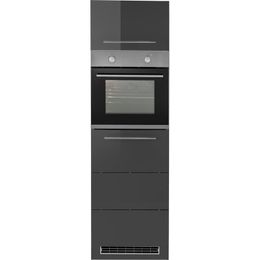 KOCHSTATION Backofen/K&uuml;hlumbauschrank &raquo;KS-Wien&laquo; 60 cm breit, f&uuml;r autarken Backofen und Einbauk&uuml;hlschrank grau Hochglanz grafitgrau