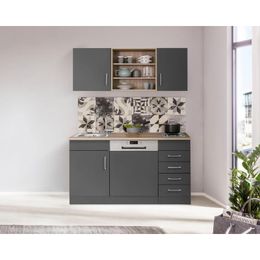 KOCHSTATION Pantryk&uuml;che &raquo;KS-Mali&laquo; Breite 150 cm, mit E-Ger&auml;ten K&uuml;che: grau + Front: anthrazit + Korpus: grau + Arbeitsplatte: eiche sonoma