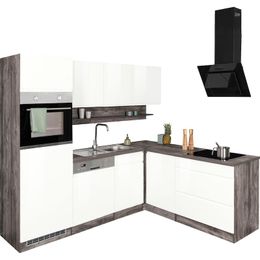 KOCHSTATION Winkelk&uuml;che &raquo;KS-Virginia&laquo; Stellbreite 230/190 cm, wahlweise mit Induktion K&uuml;che: wei&szlig; + Front: wei&szlig; Hochglanz + Korpus: eiche vintage...