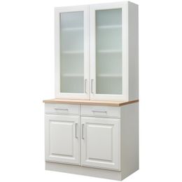 KOCHSTATION K&uuml;chenbuffet &raquo;KS-Stockholm&laquo; hochwertige MDF-Fronten, 2 Glasrahment&uuml;ren, 200 cm hoch, viel Stauraum wei&szlig;/wei&szlig;