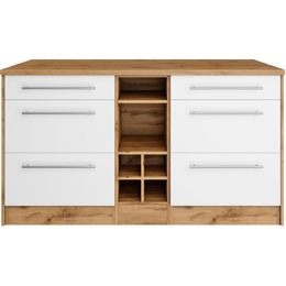 KOCHSTATION K&uuml;cheninsel &raquo;KS-Wien&laquo; Breite 153 cm, MDF-Fronten, Flaschenregal K&uuml;che: wei&szlig; + Front: wei&szlig; matt + Korpus: wotaneichefarben +...