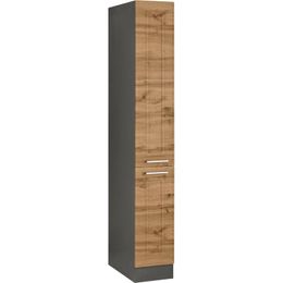 KOCHSTATION Apothekerschrank &raquo;KS-Stockholm&laquo; hochwertige MDF-Fronten, 200 cm hoch, viel Stauraum wotaneiche/grafit