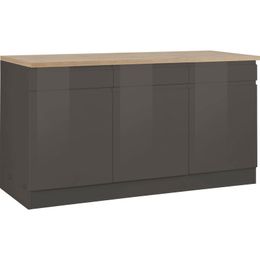KOCHSTATION Unterschrank »KS-Virginia« 85 cm hoch, 150 cm breit, 3 Schubladen, 3 Türen, griffloses Design grau Hochglanz grafit