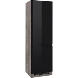 KOCHSTATION K&uuml;hlumbauschrank &raquo;KS-Virginia&laquo; 200 cm hoch, 60 cm breit, Nische f&uuml;r K&uuml;hlschrank B/H/T: 56/178/55 cm schwarz Hochglanz eiche vintage