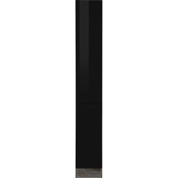 KOCHSTATION Apothekerschrank &raquo;KS-Virginia&laquo; 200 cm hoch 30 cm breit, 2 Ausz&uuml;ge mit 5 Ablagen, griffloses Design schwarz Hochglanz eiche vintage