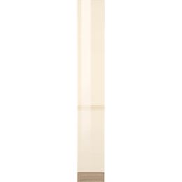 KOCHSTATION Apothekerschrank &raquo;KS-Virginia&laquo; 200 cm hoch 30 cm breit, 2 Ausz&uuml;ge mit 5 Ablagen, griffloses Design creme Hochglanz eiche sonoma
