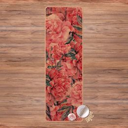 Bilderwelten Yogamatte Kork Zartes Aquarell Rote Pfingstrosen Muster Gymnasitkmatte Pilatesmatte Yoga Matte aus Kork rutschfest Korkmatte