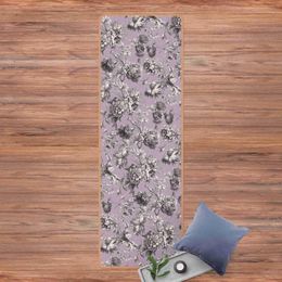 Bilderwelten Yogamatte Kork Vintage violett Blumen Sportmatte - Floraler Kupferstich Grauflieder - Retro rutschfest