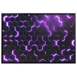 Leinwandbild Strukturierte Hexagone mit Neonlicht in Lila