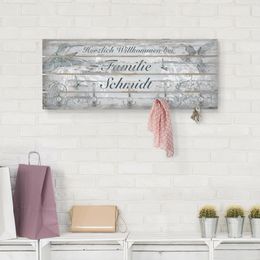 Bilderwelten Wandgarderobe einzigartig Spr&uuml;che Vintage texto personalizado - Willkommen bei Familie Wunschname - Retro Garderobenpaneel Flur
