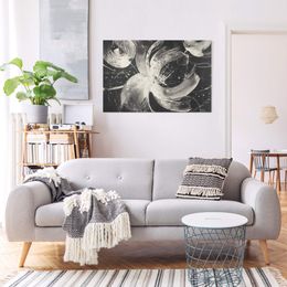 Bilderwelten Leinwandbild Blumen modern Aquarell schwarz weiss - Abstrakte Bl&uuml;ten auf Schwarz - Wandbild XXL Wohnzimmer Schlafzimmer