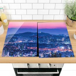 Bilderwelten Herdabdeckplatte Glas 2-teilig Stadt Motiv Ceranfeldschutz blau - Skyline von Seoul - Asia K&uuml;che
