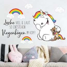 Bilderwelten Wandtattoo Tiere modern selbstklebend Wandaufkleber - Pummeleinhorn - Buddy lacht - Regenbogen Kinderzimmer Baby M&auml;dchen Jungen