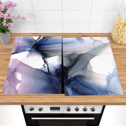 Bilderwelten Herdabdeckplatte Glas 2-teilig originell Abstrakt Aquarell violett - Violett im Fluss - Deko K&uuml;che