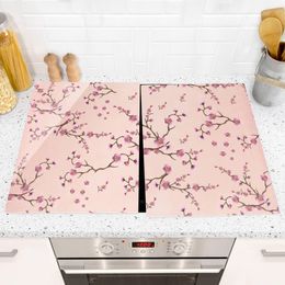 Bilderwelten Herdabdeckplatte Glas 2-teilig Blumen Illustration Ceranfeldschutz rosa - Kirschbl&uuml;ten auf Rosa - Kirschbl&uuml;te K&uuml;che