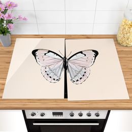 Bilderwelten Herdabdeckplatte Schmetterling auf Beige