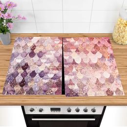 Bilderwelten Herdabdeckplatte Glas 2-teilig Illustration Aquarell violett - Meerjungfrauen Magie in Ros&eacute; - Deko K&uuml;che