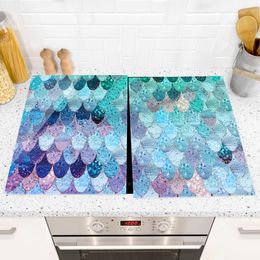Bilderwelten Herdabdeckplatte Glas 2-teilig Illustration Aquarell blau - Meerjungfrauen Magie in Blaugr&uuml;n - Deko K&uuml;che